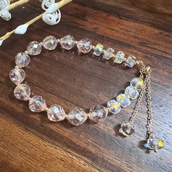 Jewelry | Light Pink And Clear Rhinestone Iridescent Beaded Adjustable ...